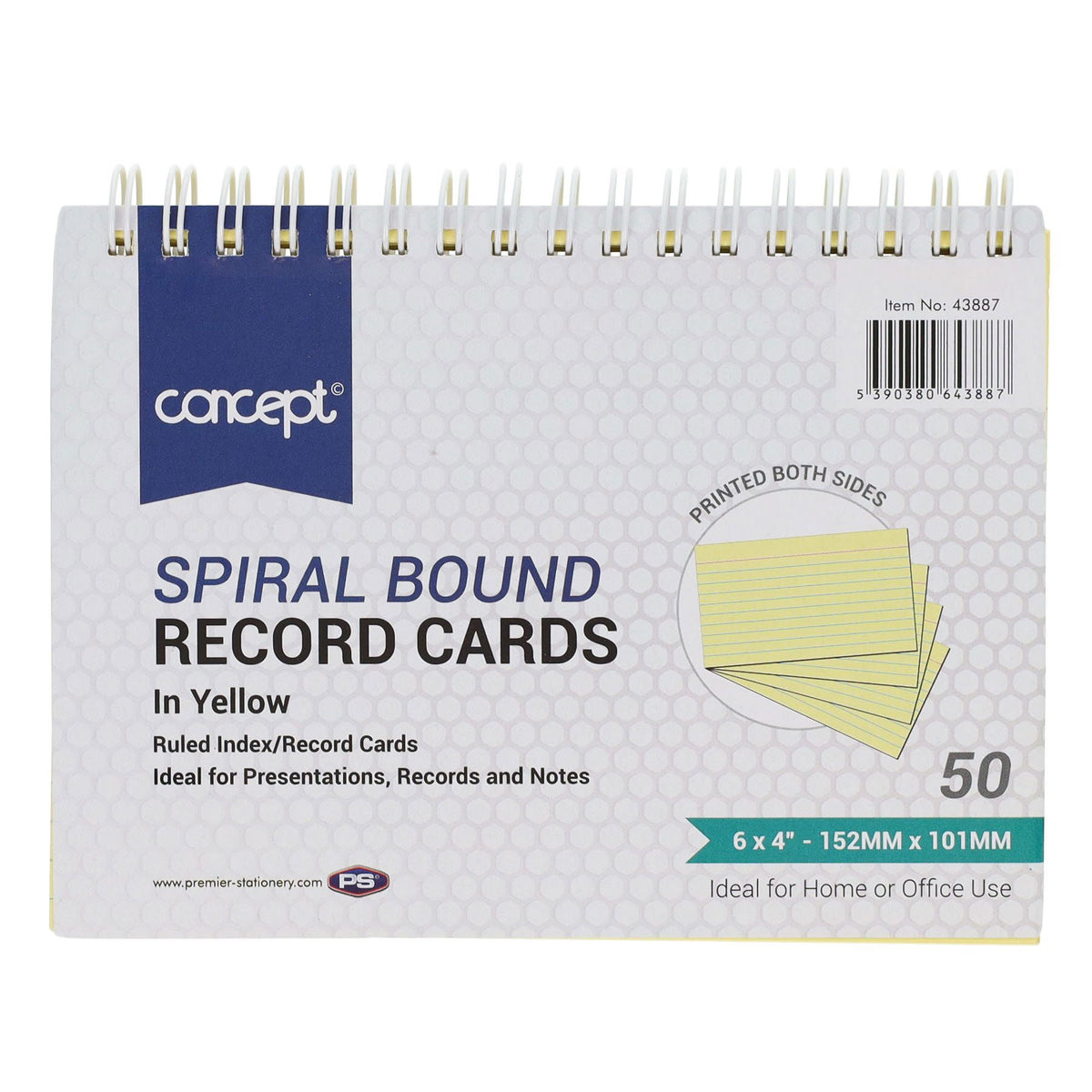 Concept 6 x 4 Spiral Bound Index Card - Yellow - Pack of 50 | Buy ...