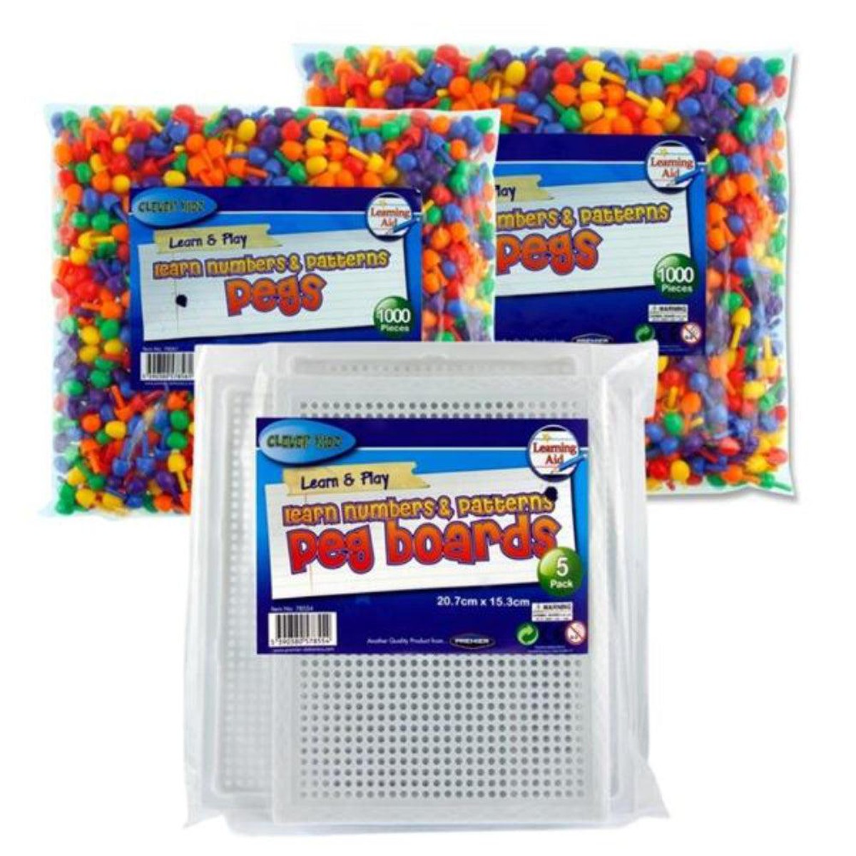 Clever Kidz Learn & Play | Multipack Learn Numbers & Patterns - 5 Peg ...