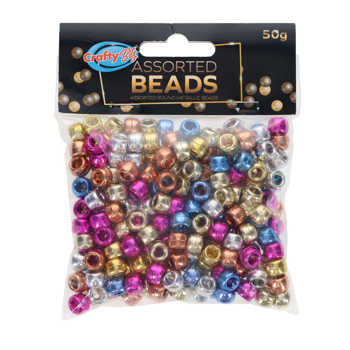 Crafty Bitz Round Metallic Beads - Assorted - 50g – Stationery Shop