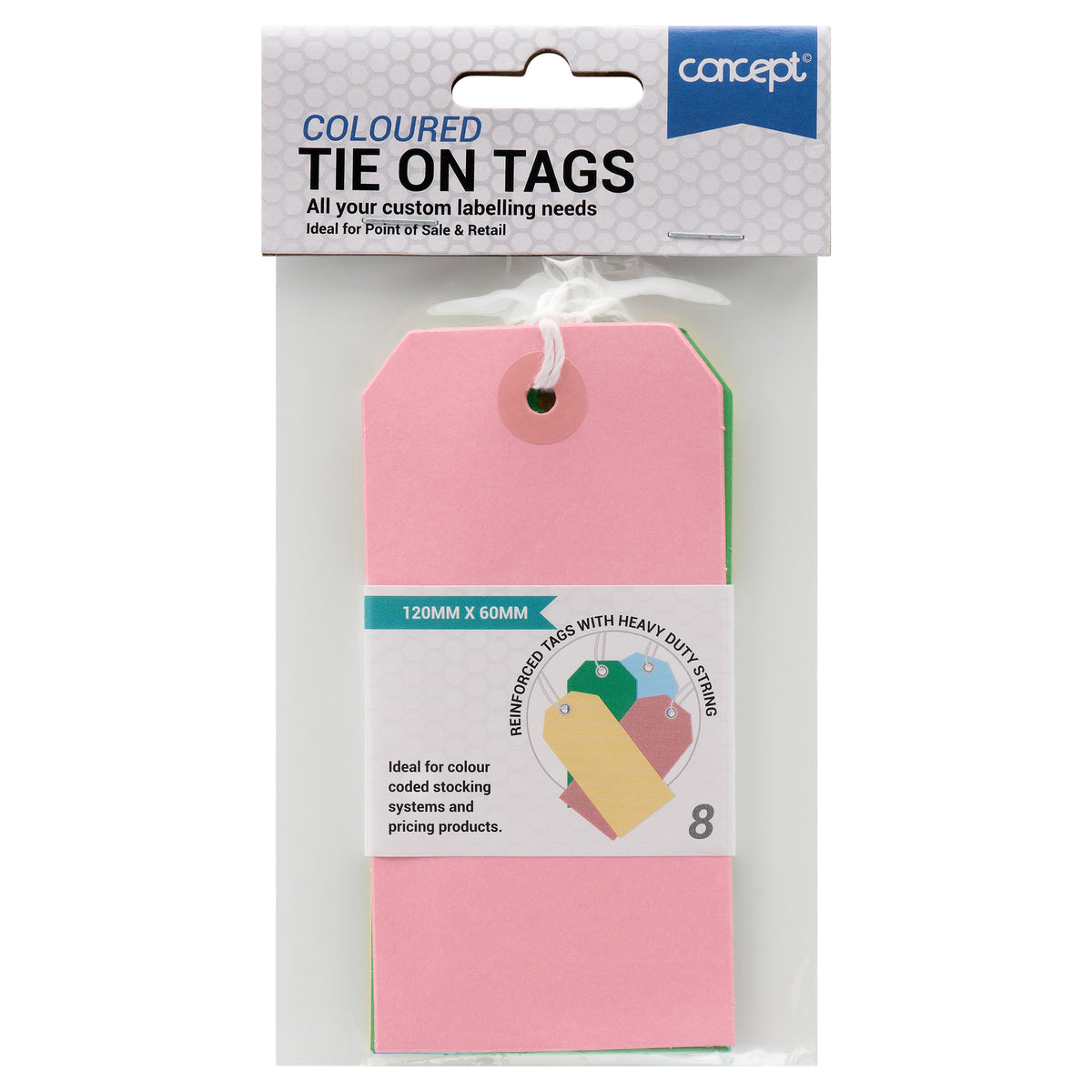 Concept Coloured Tie On Labels - Pack of 8 | Buy Online at Stationery Shop