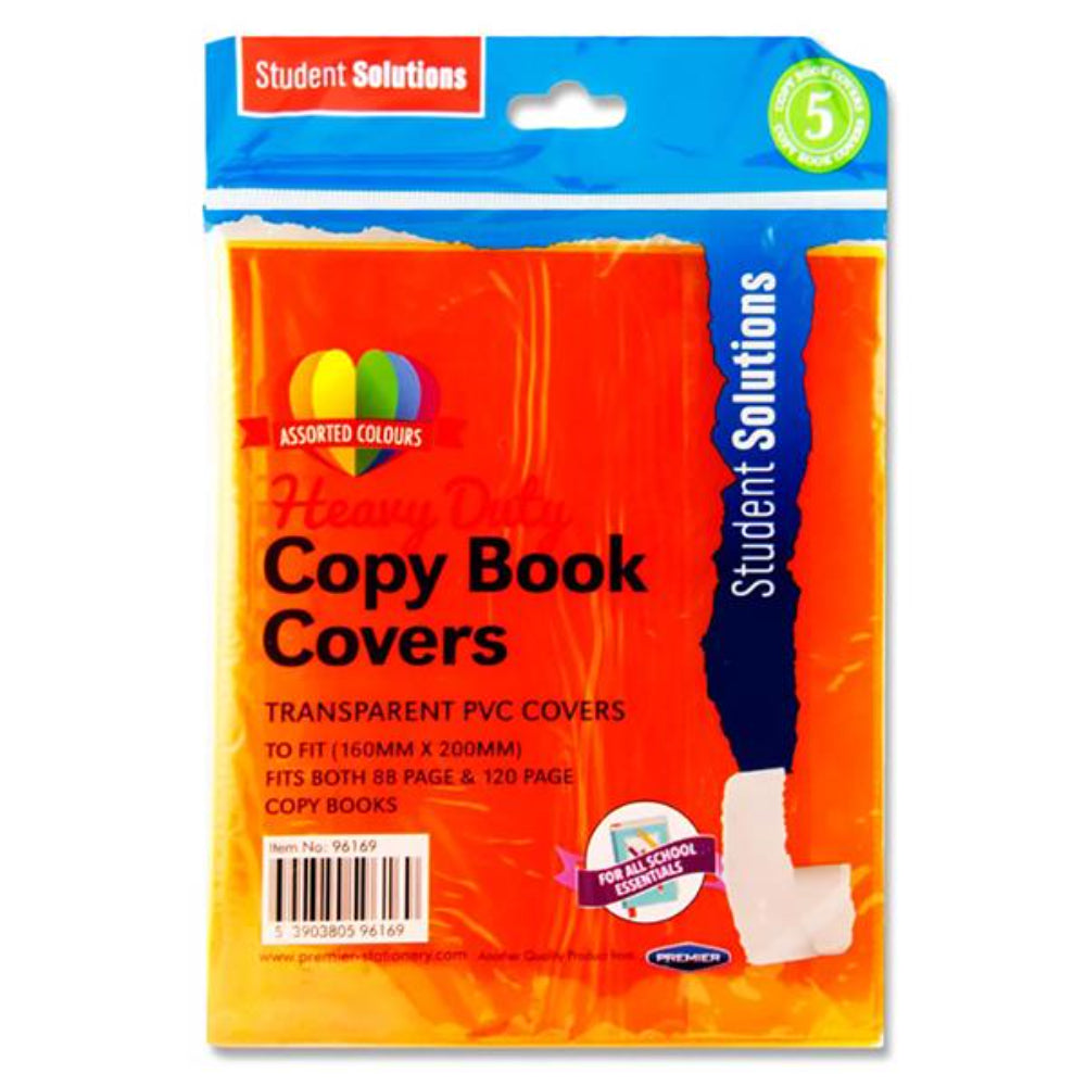 Student Solutions 160x200mm Heavy Duty Copy Book Covers - 5 Transparent ...