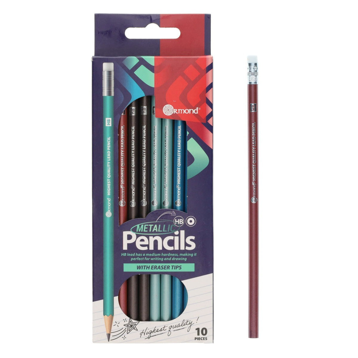 Ormond Wallet of 10 HB Eraser Tipped Pencils Metallic