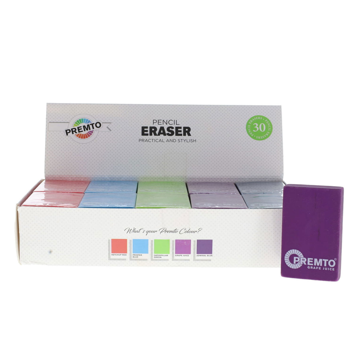 Premto Pencil Eraser - 5 Colours - Box of 30 – Stationery Shop