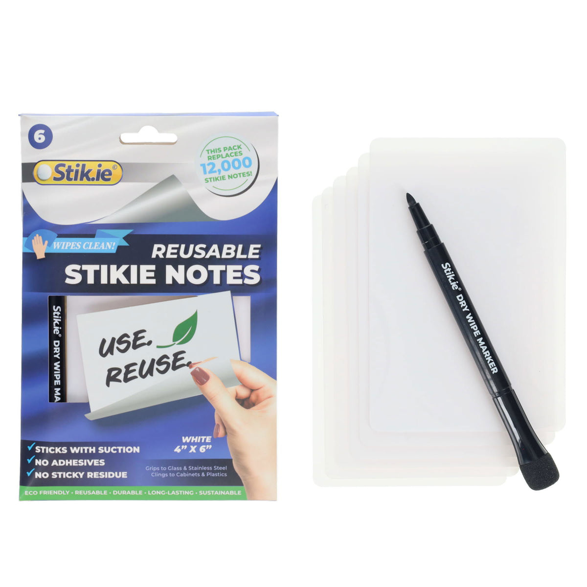 Stik.ie Reusable Stikie Notes - White - 4x6 - Pack of 6 – Stationery Shop