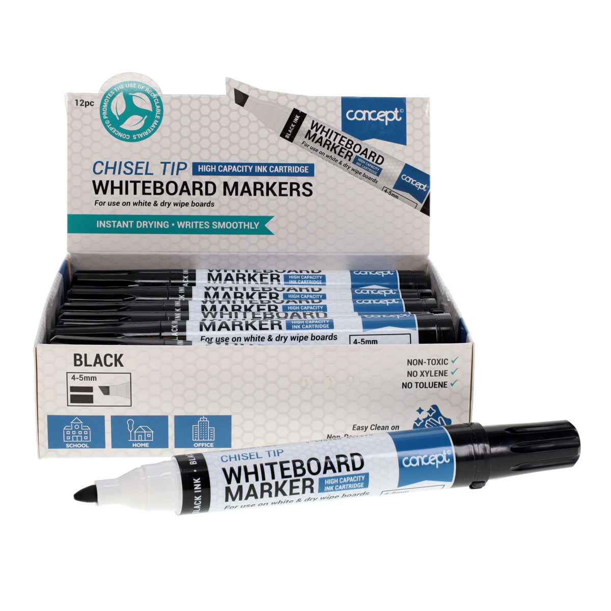 Concept Whiteboard Chisel Tip Marker - Black - Box of 12 – Stationery Shop