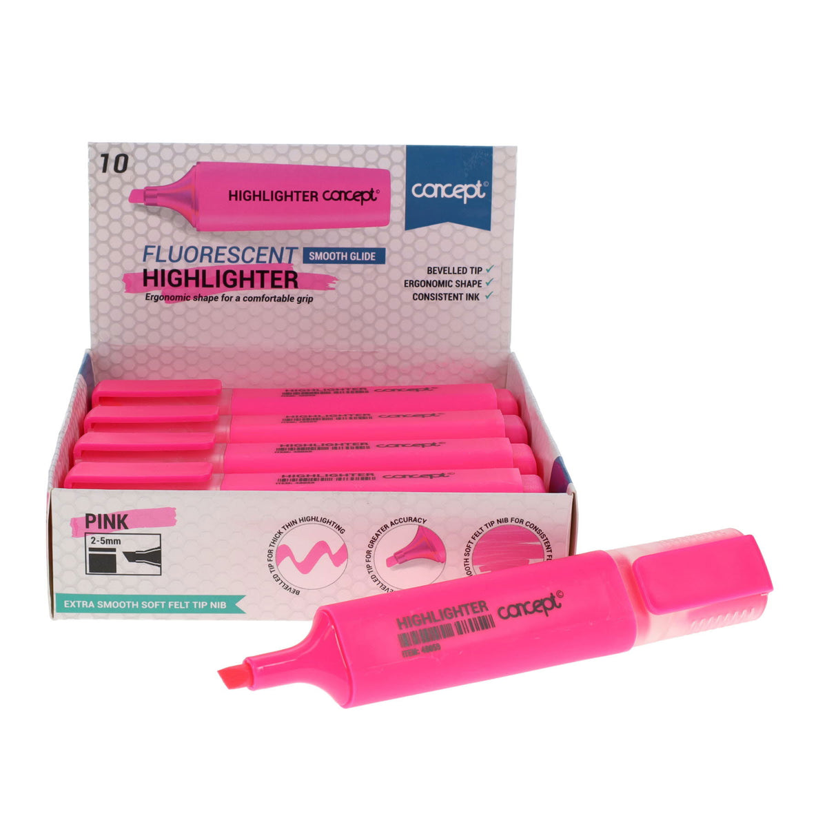 Concept Fluorescent Highlighter - Pink - Box of 10 – Stationery Shop