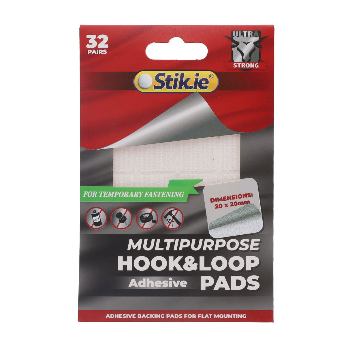 Stik-ie Hook & Loop Velcro Fasteners - 20 x 20mm - Pack of 32 | Buy ...