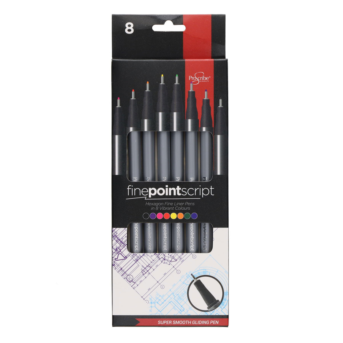 Pro:Scribe Finepoint Script Pens - Pack of 8 | Buy Online at Stationery ...